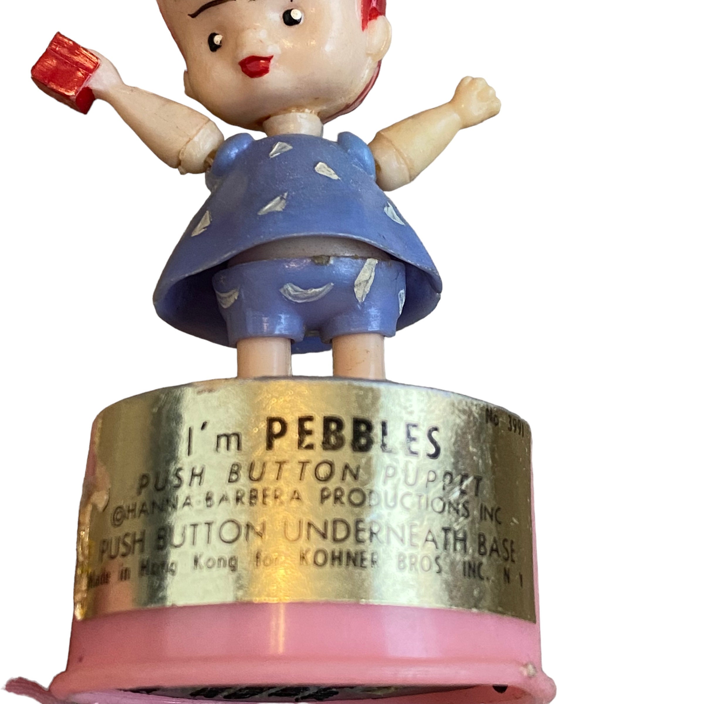 Vintage Pebbles Flintstone Push Button Puppet Kohner Brothers Hong Kong ...