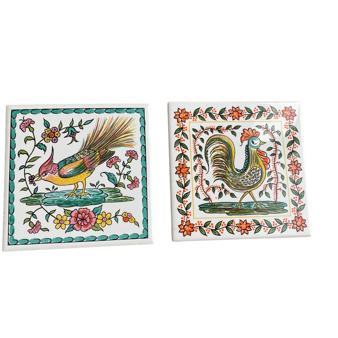 Vintage Portugal Tile Trivets Rooster Bird Colorful 6 X 6 - Etsy