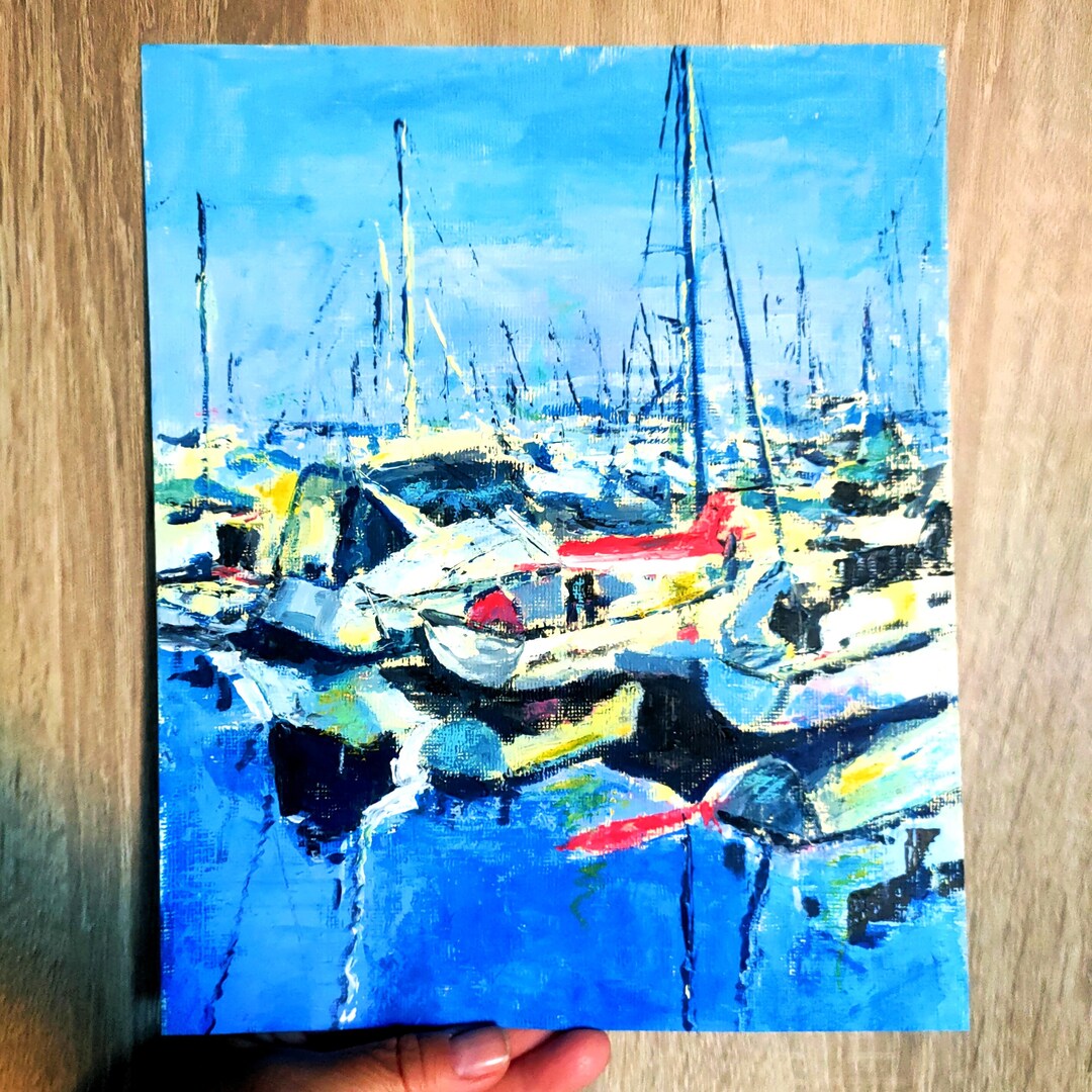 Marina Painting Original Art Small Oil Painting Sailboats Artwork ...