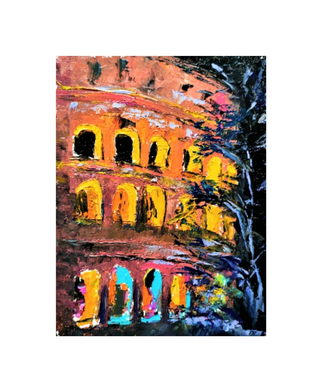 Colosseum Painting Original Oil Painting Rome Cityscape Night City ...