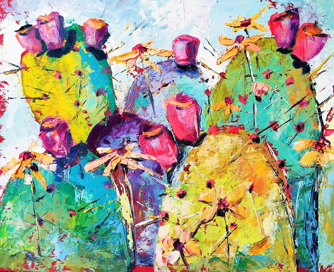 Blooming Cactus Original Oil Painting Cactus Artwork Floral Art Arizona ...