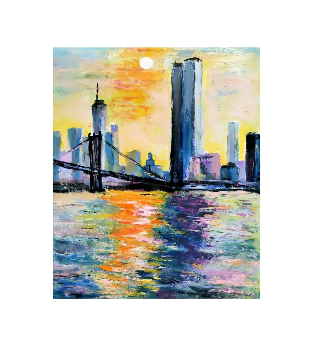 New York Painting Original Art Hudson Bay Painting Manhattan Artwork ...