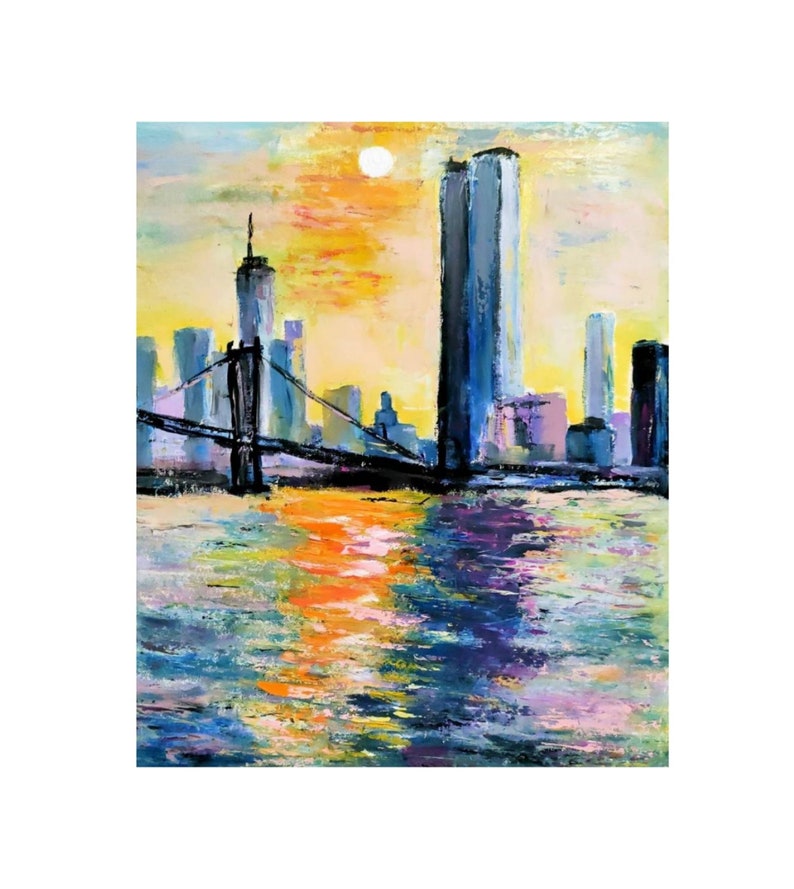 New York Painting Original Art Hudson Bay Painting Manhattan Artwork ...