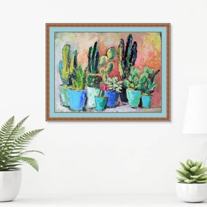 Cacti in a Pot Original Oil Painting Cactus Artwork Small Impasto ...