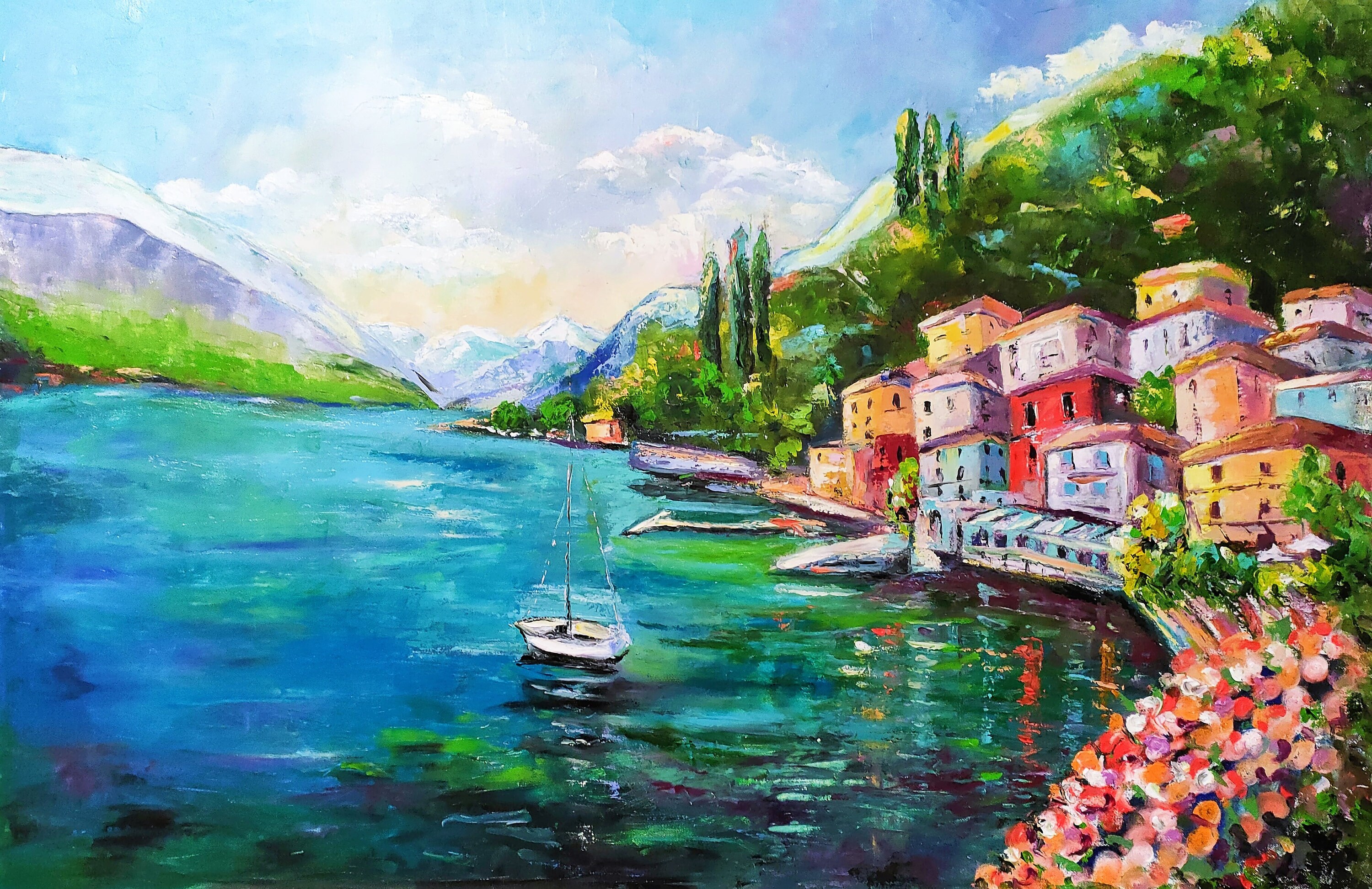 Italian Painting Original Art Oil Painting Large Artwork Lake - Etsy
