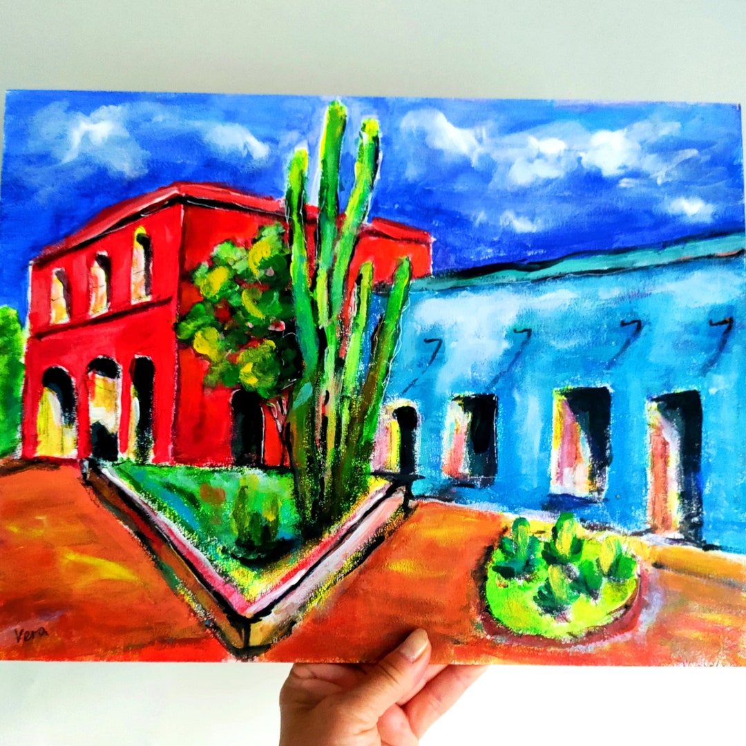 Colorful Mexican Painting Original Art Mexican Town Painting Mexican ...