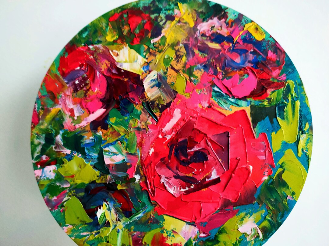 Red Rose Abstract Oil Painting Original Art Small Impasto Painting Rose ...