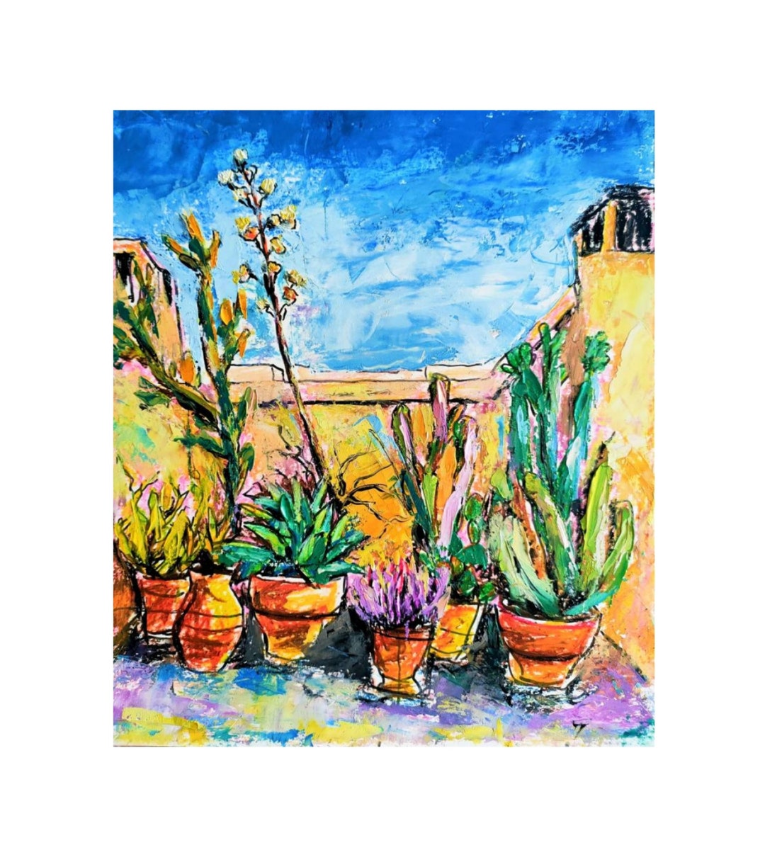Mexican Cacti Original Oil Painting Cactus in a Pot Small Impasto ...