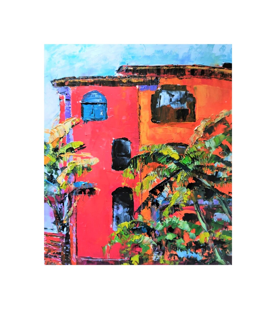 Mexico Painting Original Art Oil Painting Red Mexican House Artwork ...