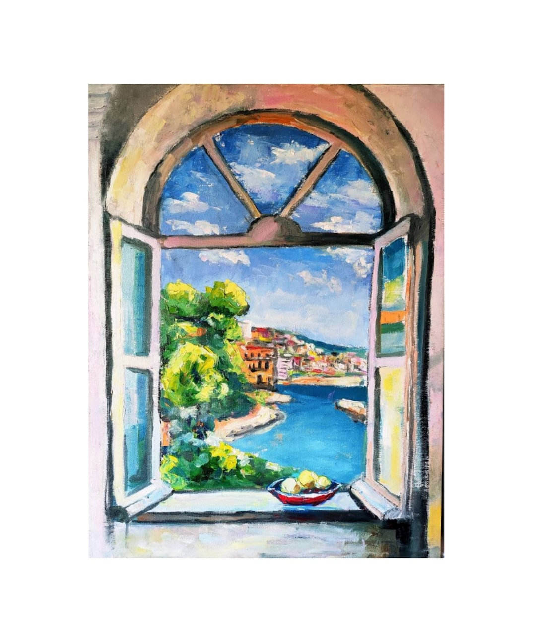 Window Painting Original Art Oil Painting Italian Landscape Amalfi ...