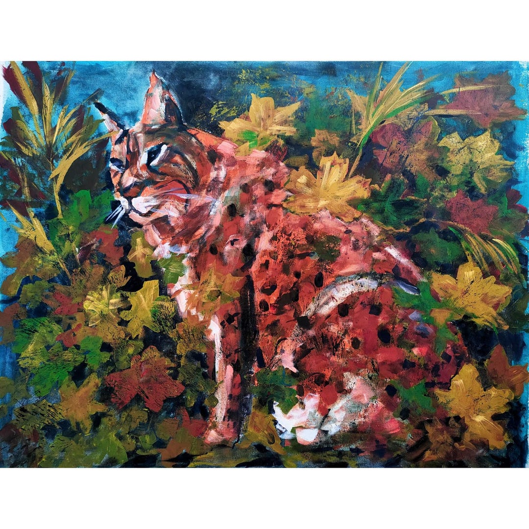 Bobcat Painting Large Original Art Autumn Landscape Forest Painting ...