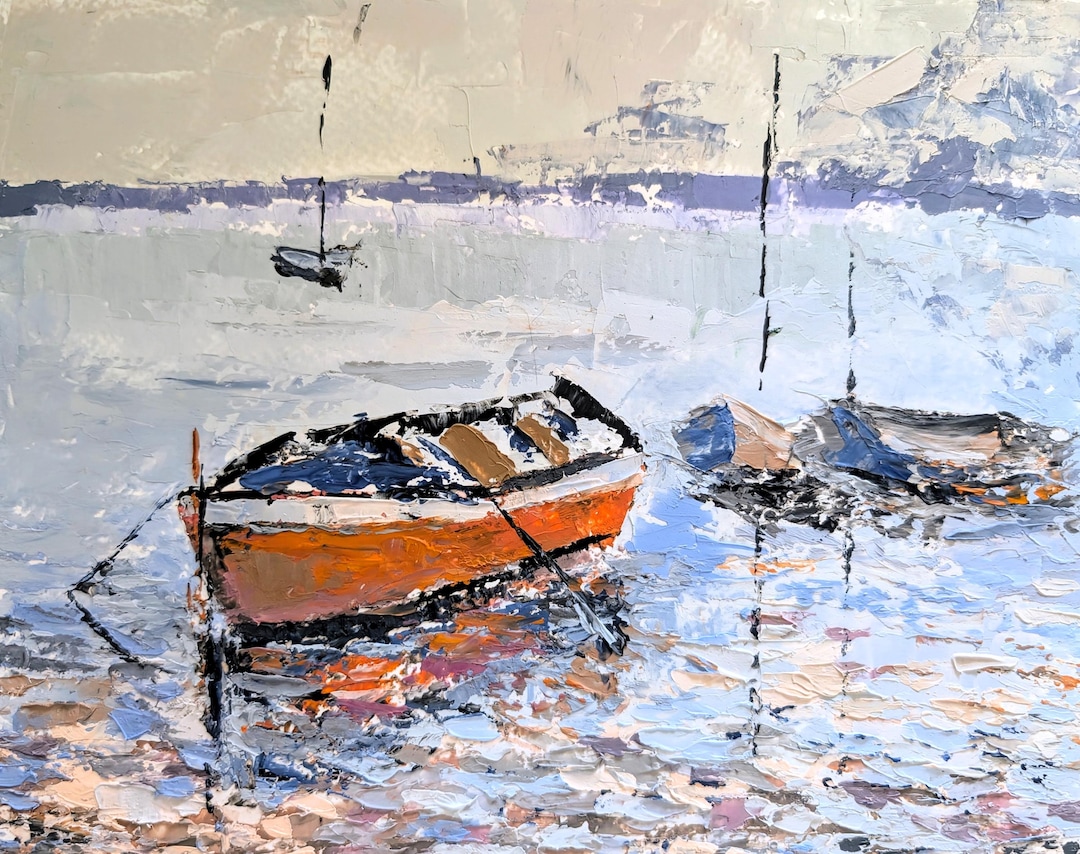 Seascape Painting With Boats Original Art Small Oil Painting Marina ...