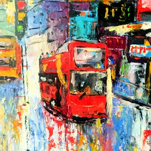 New York Oil Painting Original Art New York Cityscape Red Bus Painting ...
