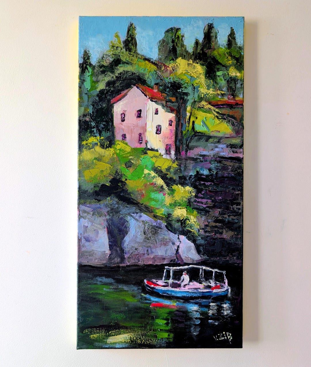 Original Seaside Oil Painting on Canvas: Coastal Italian Seascape 12x24 ...