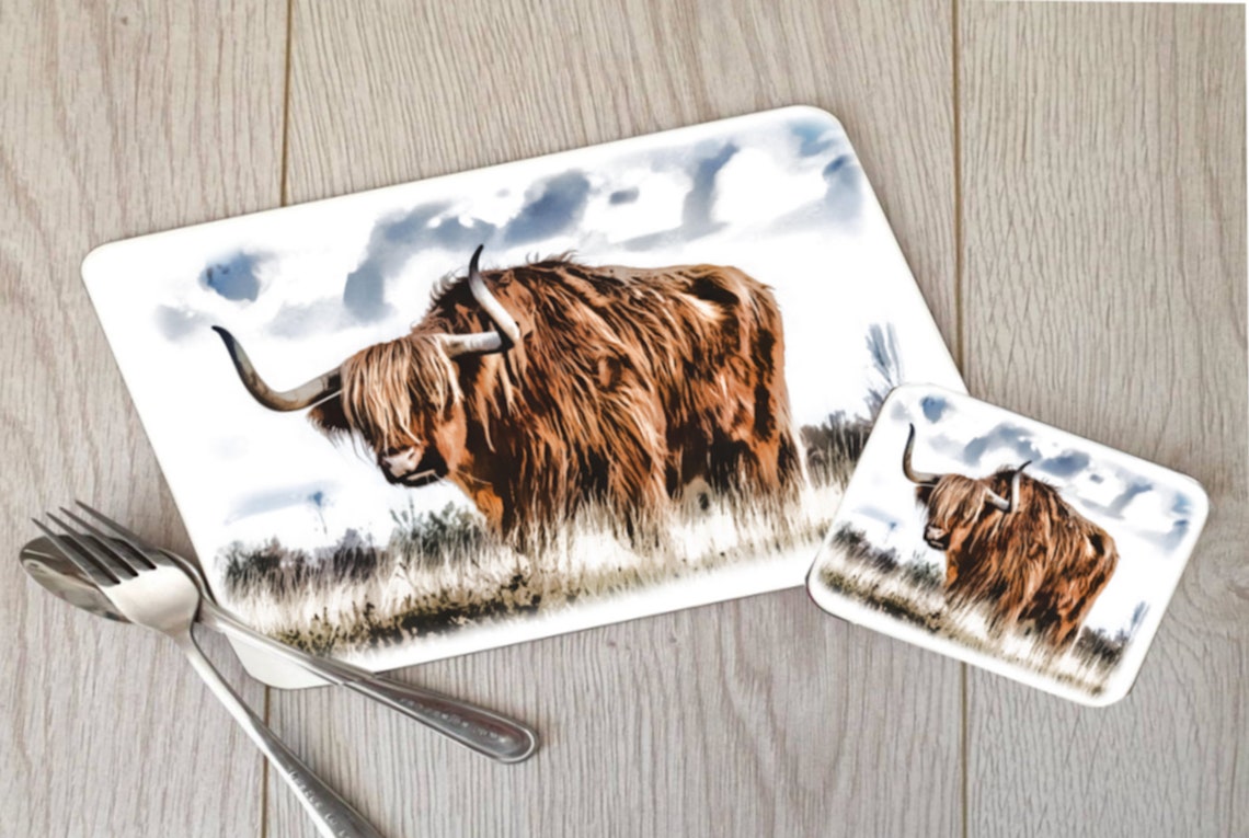 Highland Cow Hardboard Placemat and Coaster Set Table - Etsy