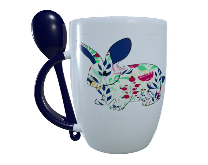 Bunny Rabbit Mug and Spoon Set, Rabbit Mug, Hot Chocolate Mug, Mug and ...