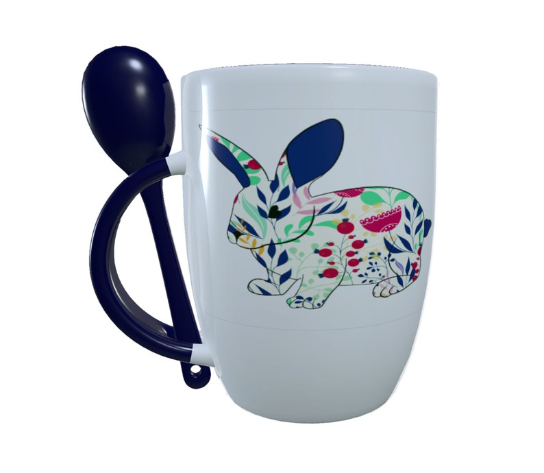 Bunny Rabbit Mug and Spoon Set Rabbit Mug Hot Chocolate Mug - Etsy