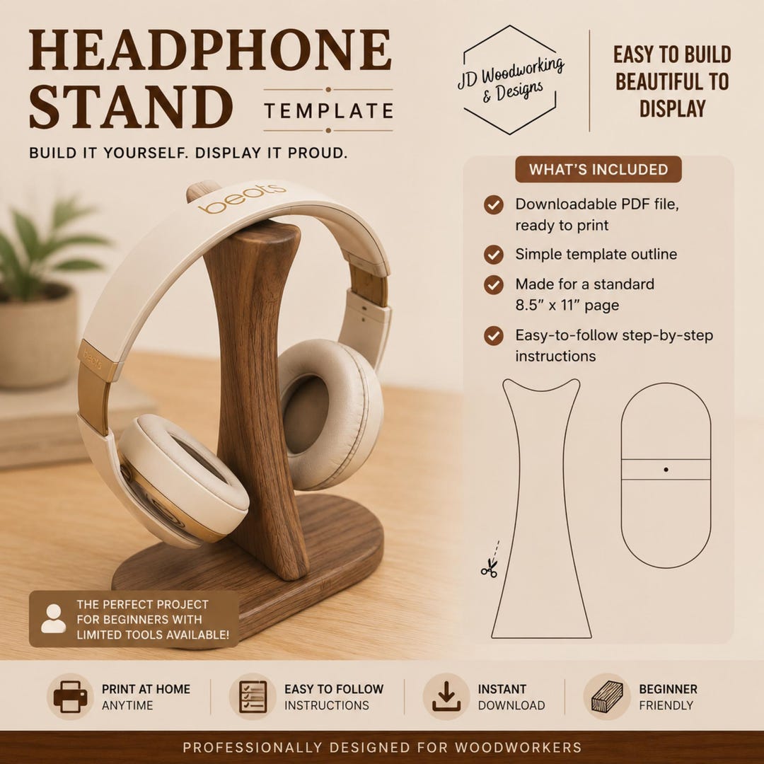 Headphone Stand Woodworking Template | PDF Plans, Bandsaw Project ...