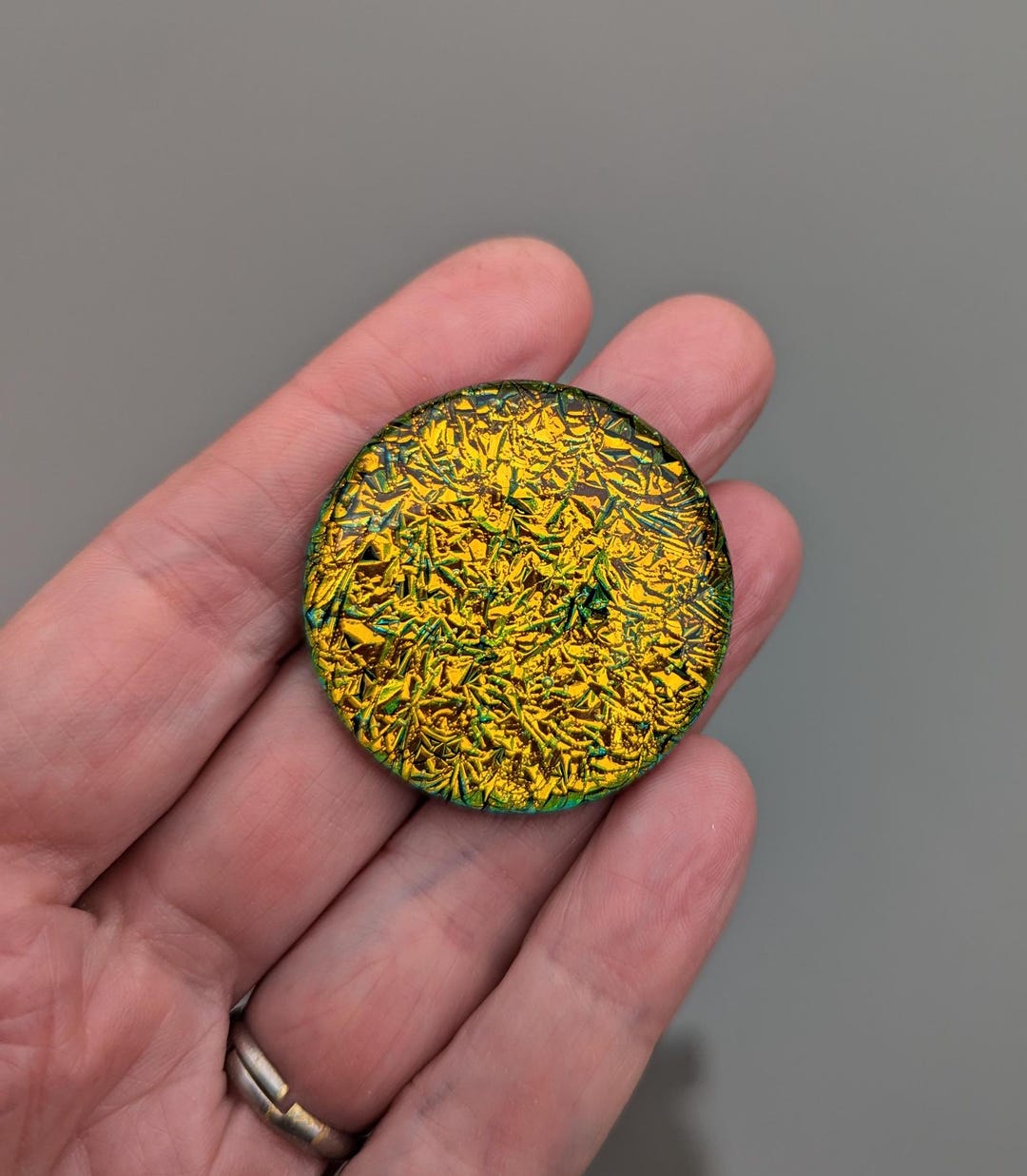 Yellow Dichroic Glass Cabochon, 43mm Art Glass Cabochon, Yellow ...