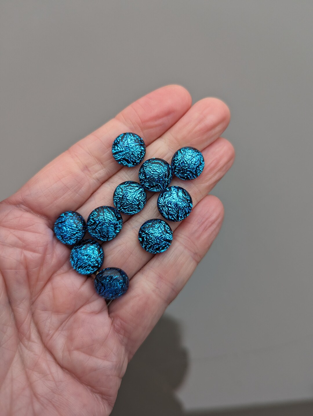Set of 10 X Approx 12mm Dichroic Glass Cabochons, Blue Crackle ...