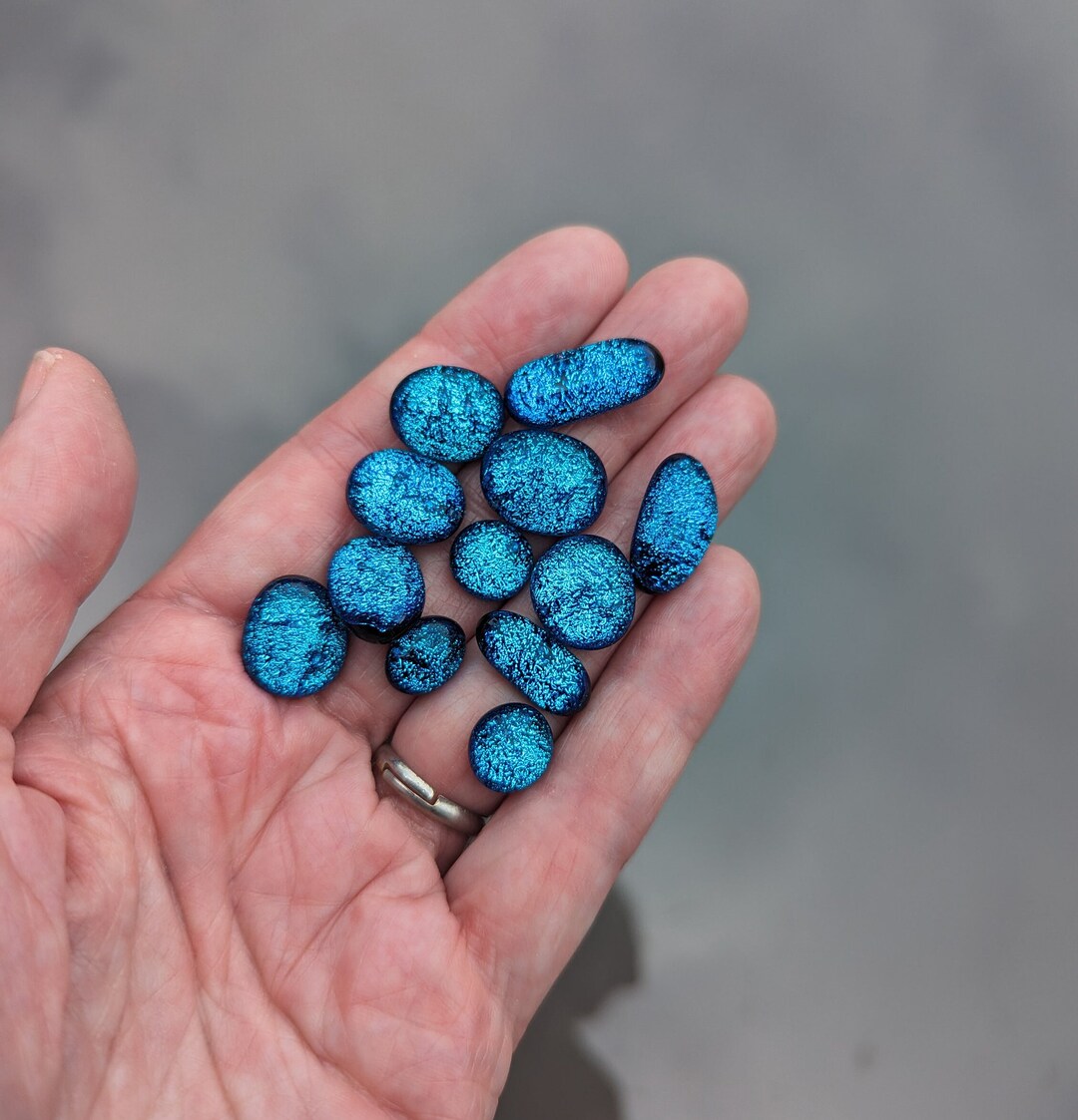 Mix of 12 Small Glass Cabochon, Offcuts Dichroic Glass, Art Glass ...
