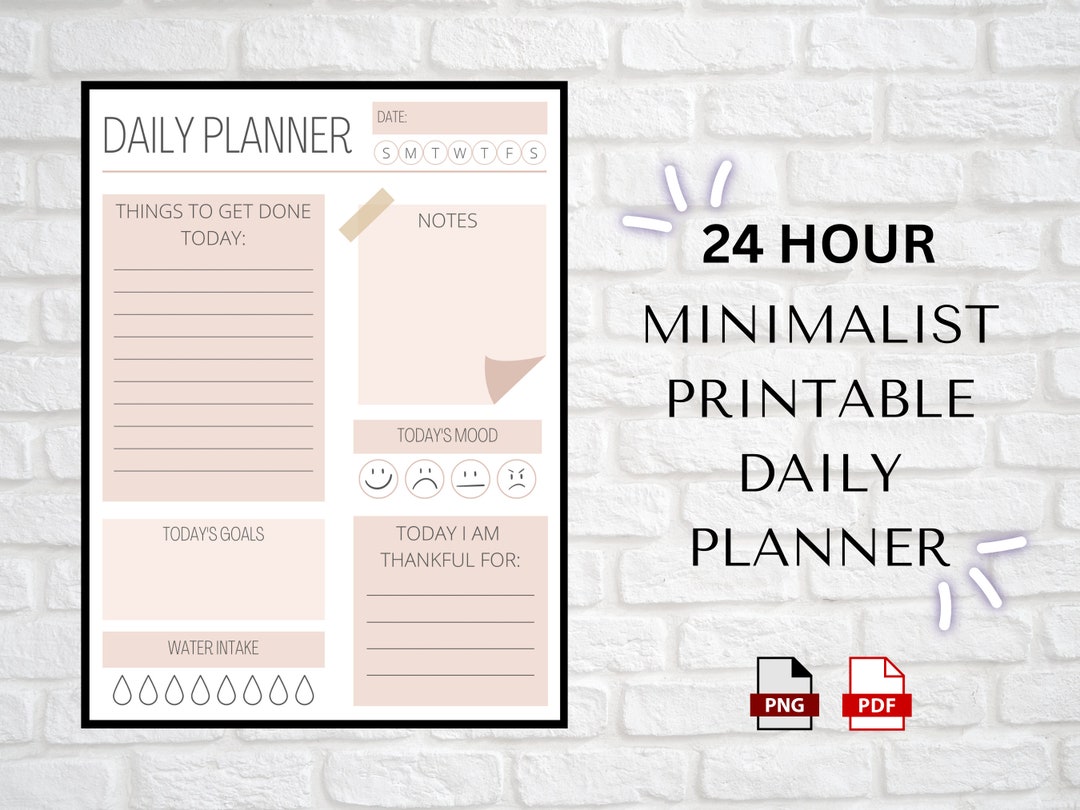 24 HR Daily Printable Planner | Minimalist | Easy to Use - Etsy