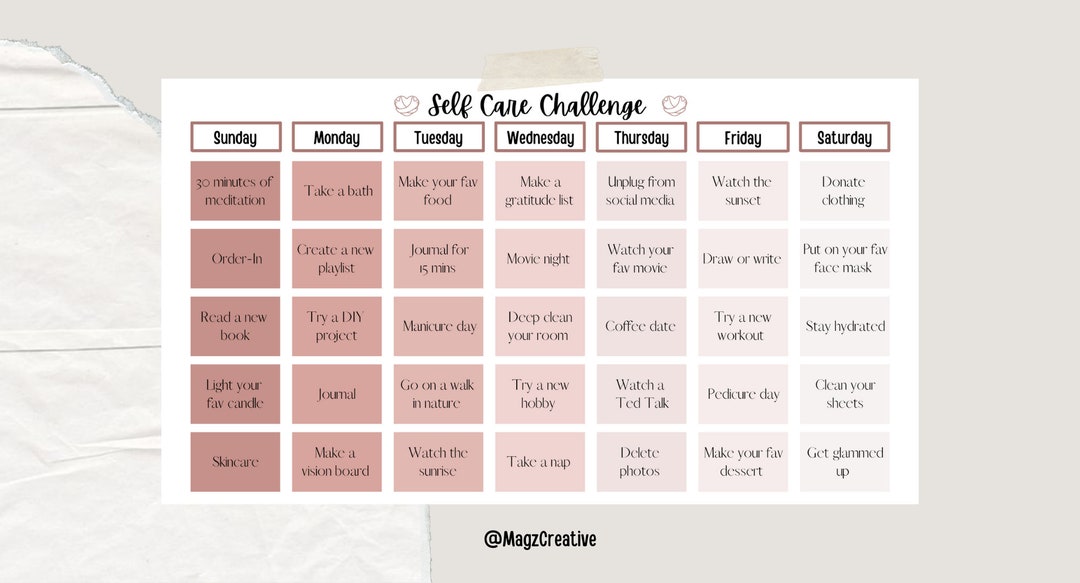 SELF CARE CHALLENGE Planner Printable Worksheet Checklist Routine Daily ...