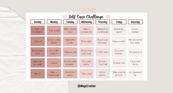 SELF CARE CHALLENGE Planner Printable Worksheet | Etsy