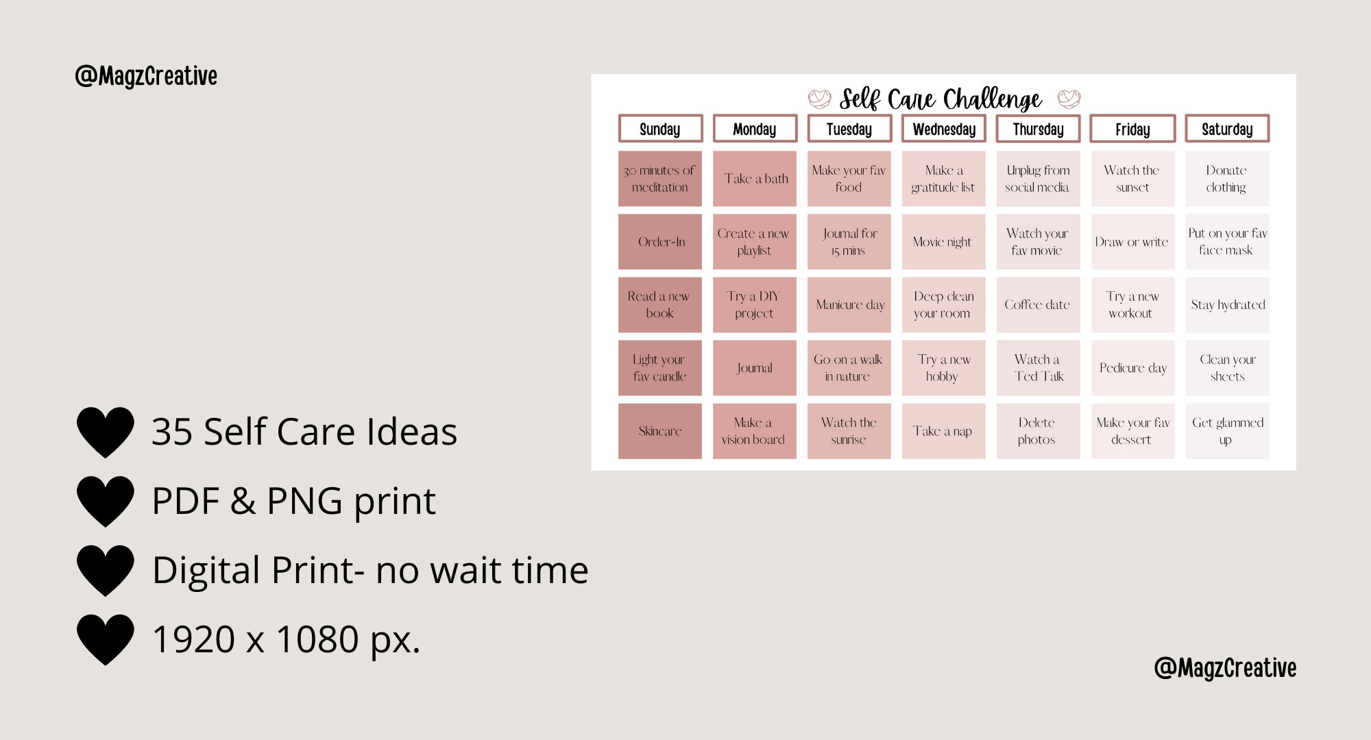 SELF CARE CHALLENGE | Planner | Printable | Worksheet | Checklist ...
