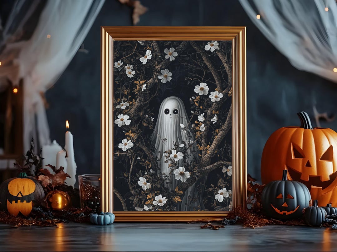 Ghost Flower Wall Art, Spooky Floral Decor, Halloween Wall Art, Oil ...