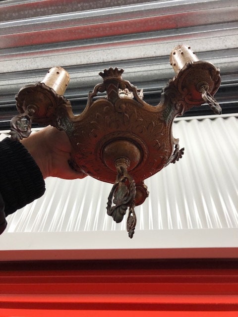 Antique ART DECO Polychrome Ceiling Light Fixture CHANDELIER | Etsy