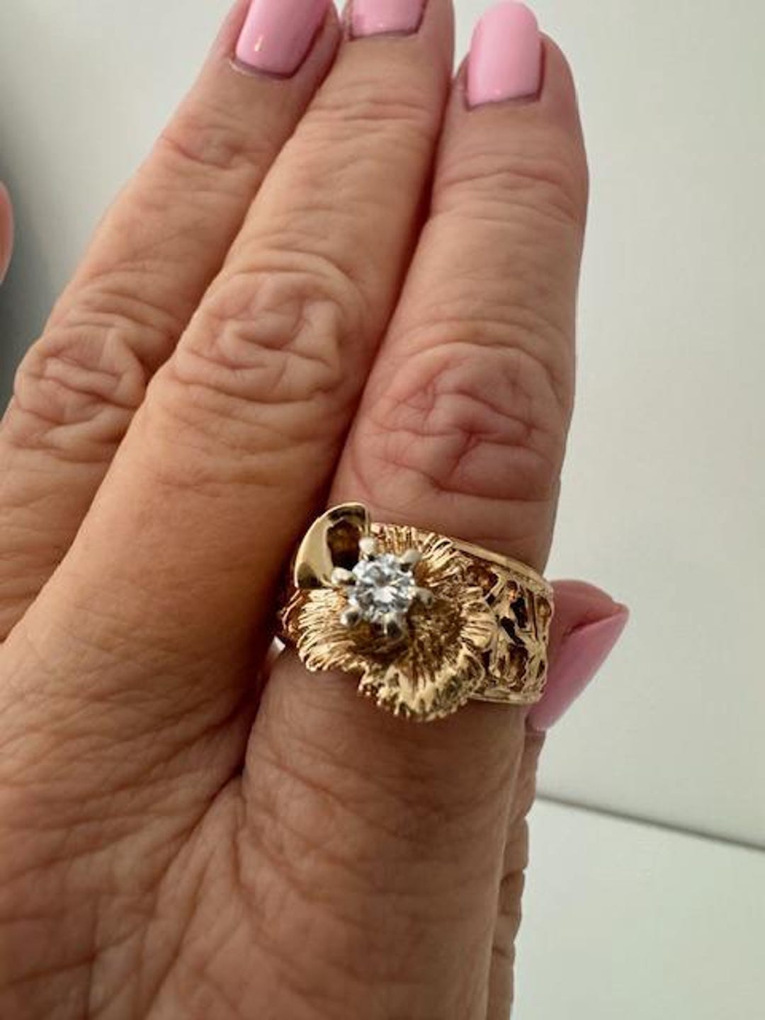 Vintage 1962 MCM 10K Gold Flower Diamond Ring - Size 7 1/2US ...