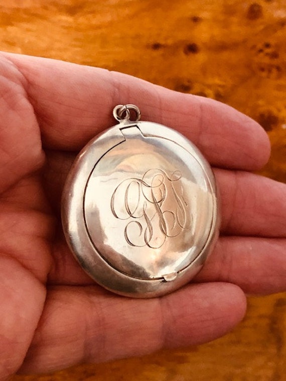 Antique VICTORIAN Silver LOCKET - Mirror, Hair Cont… - Gem