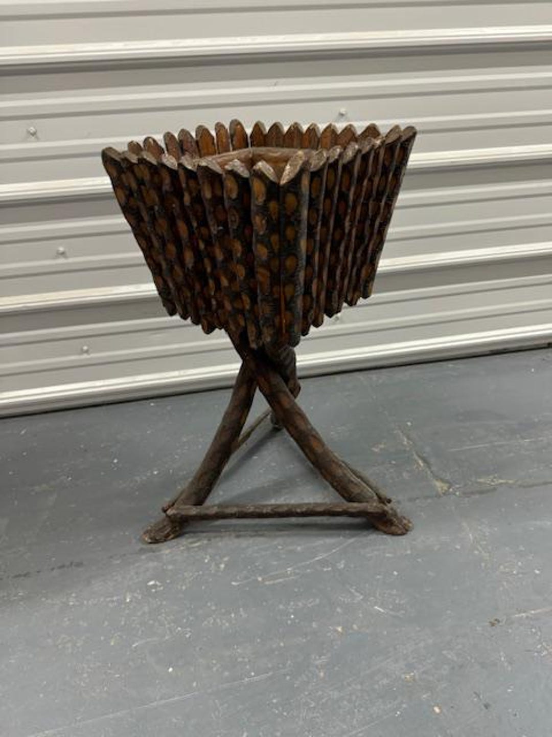 Antique ADIRONDACK Planter Twig Stand Carved - More Than 100 Years Old ...