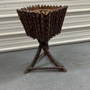 Antique ADIRONDACK Planter Twig Stand Carved - More Than 100 Years Old ...