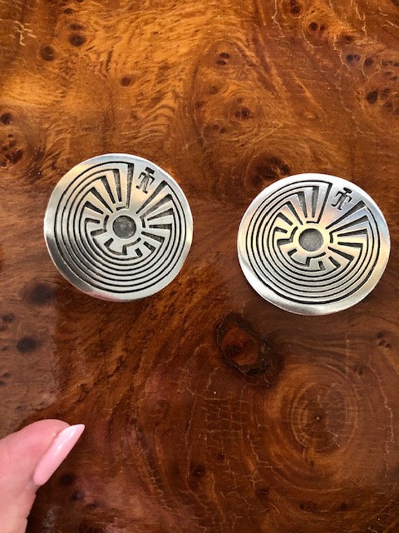 Vintage HOPI MAN in the MAZE Sterling Silver Pierced Earrings | Etsy