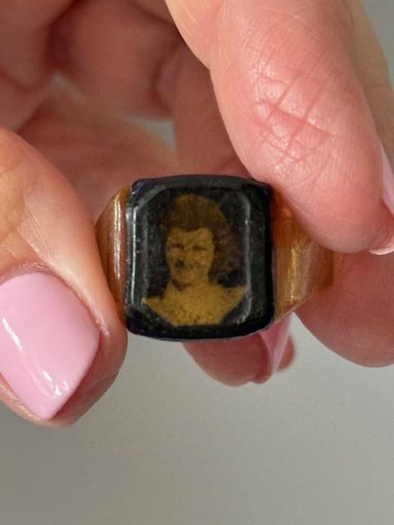 RARE Antique Celluloid PRISON Ring with sweetheart ph… - Gem