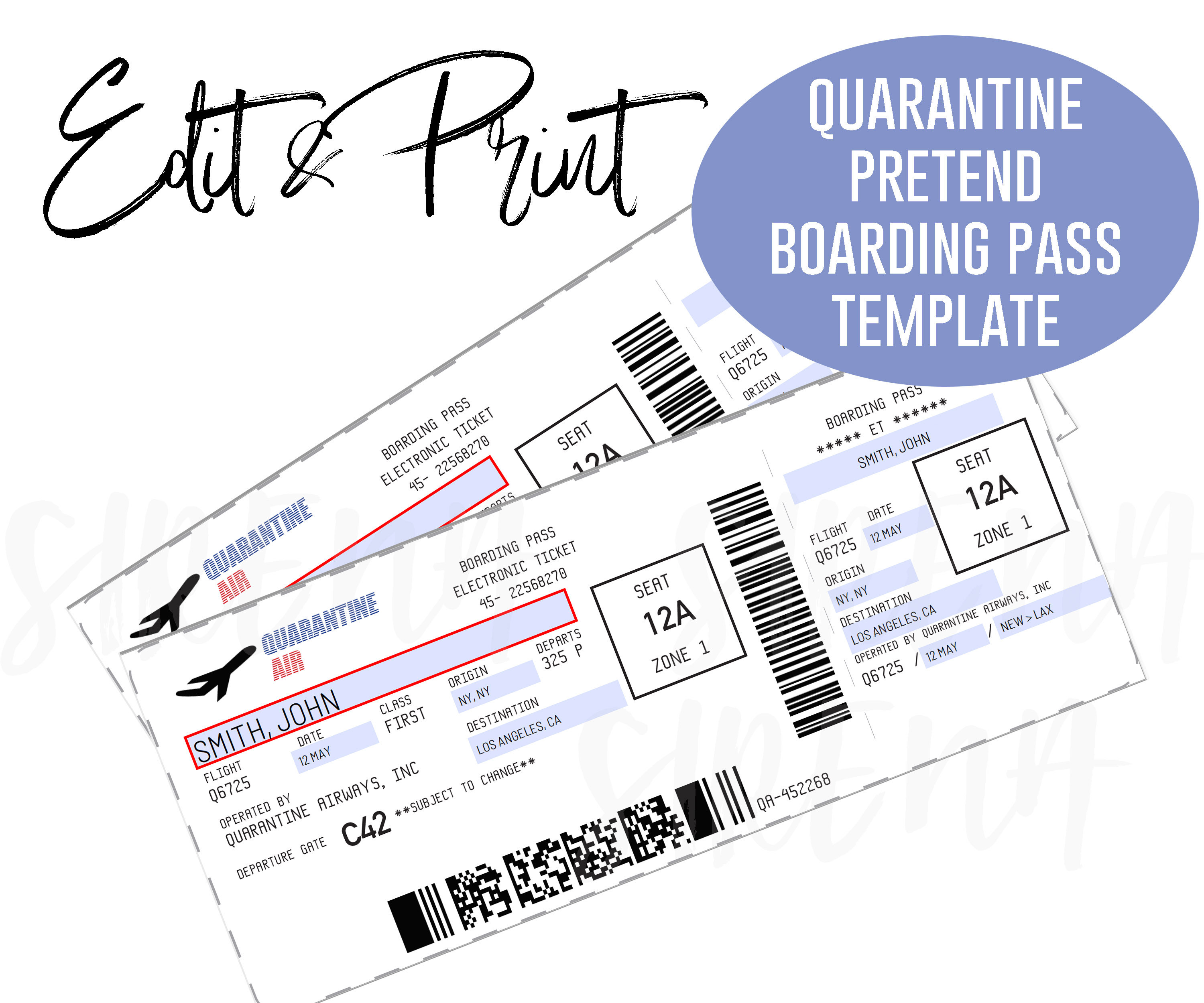 Custom Make-believe Boarding Pass Template, Pretend, Airplane, Flight ...