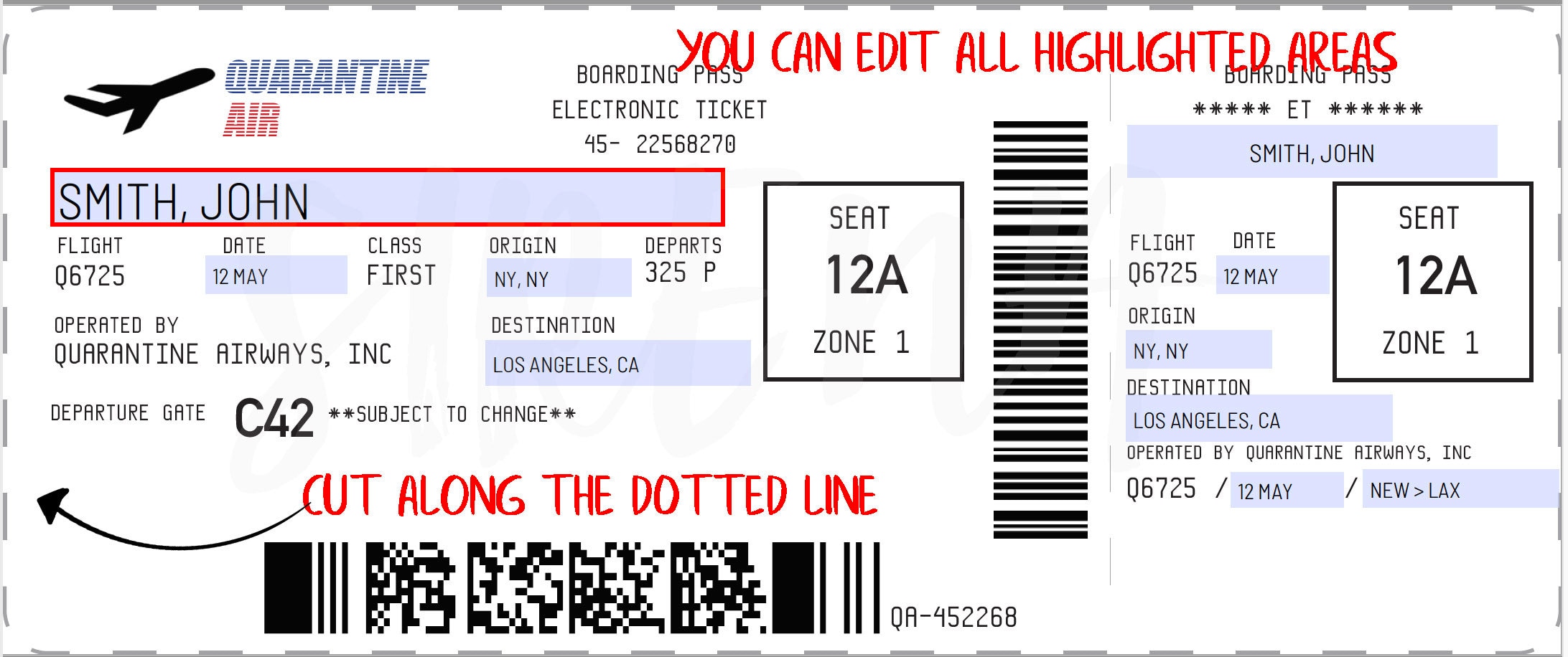 Custom Make-believe Boarding Pass Template, Pretend, Airplane, Flight ...