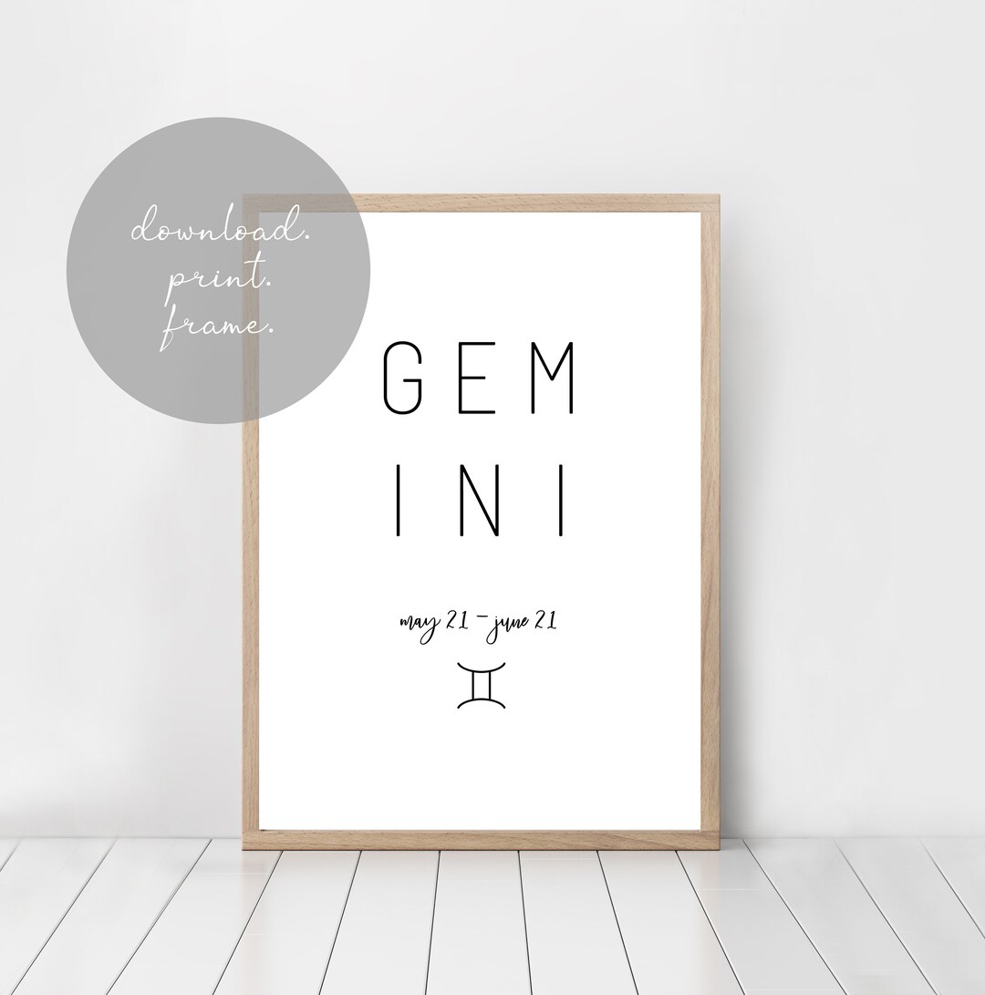 Gemini Minimalist Print, Printable Wall Art, Digital Download, Poster ...