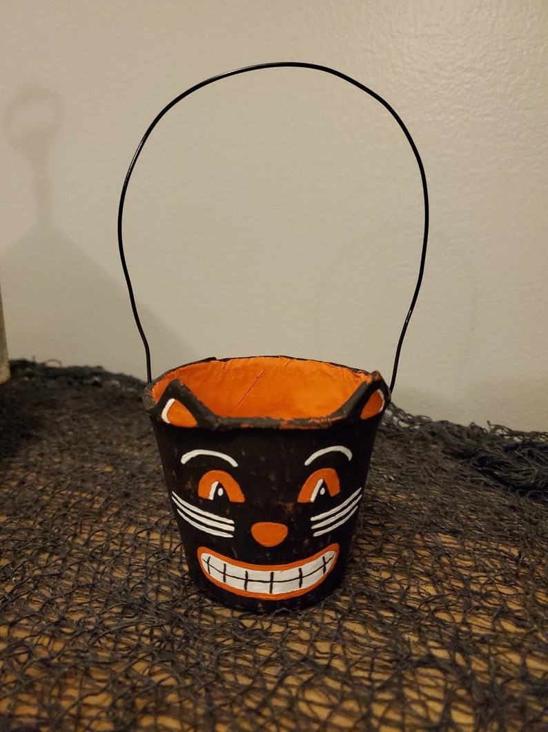 Halloween Vintage-style Paper Mache Cat Buckets: magic | Etsy Halloween Vintage-style Paper Mache Cat Buckets: magic | Etsy