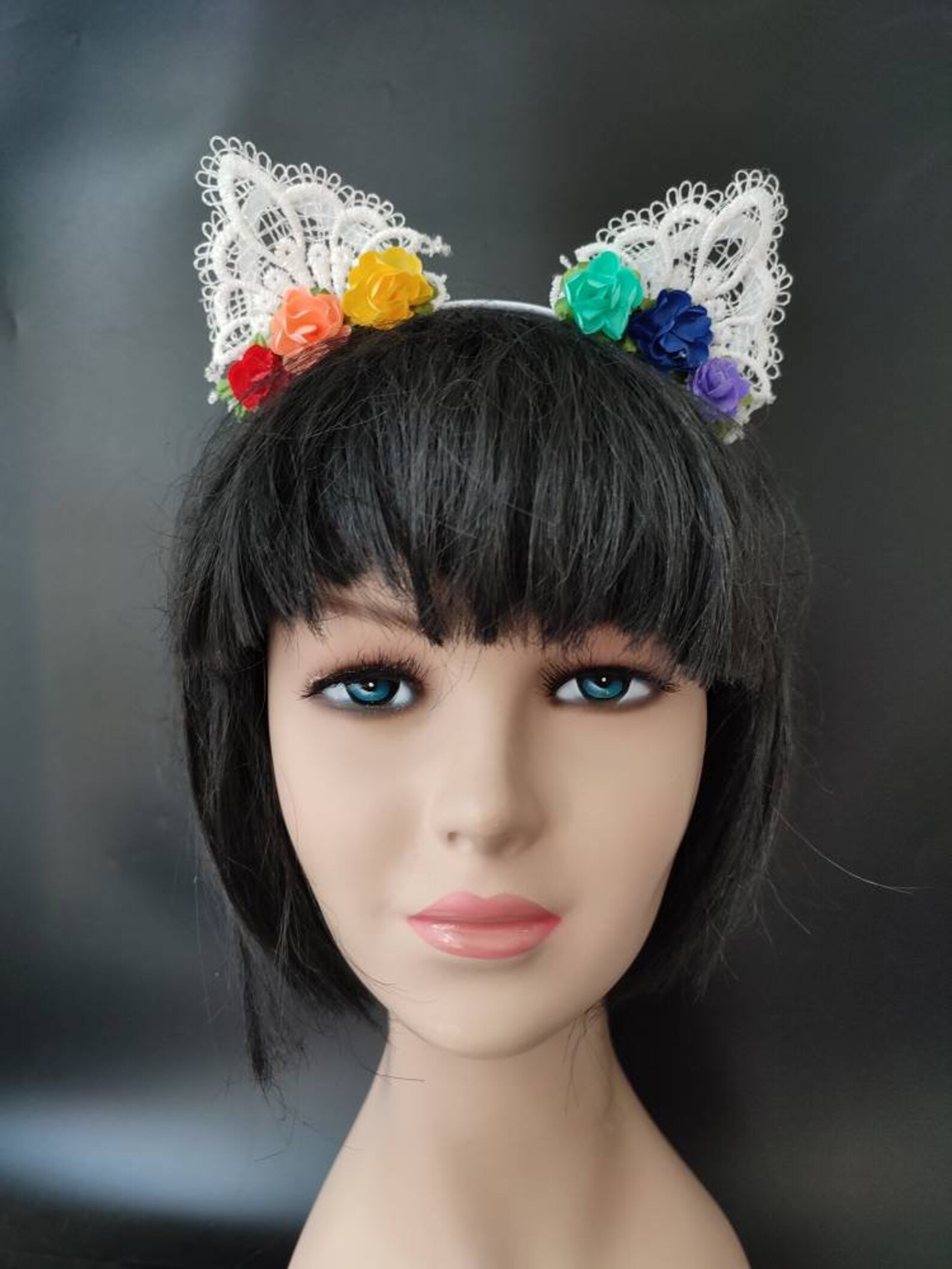 Lgbt Lace Cat Ears For Women Rainbow Flower Cat Ears Headband Etsy