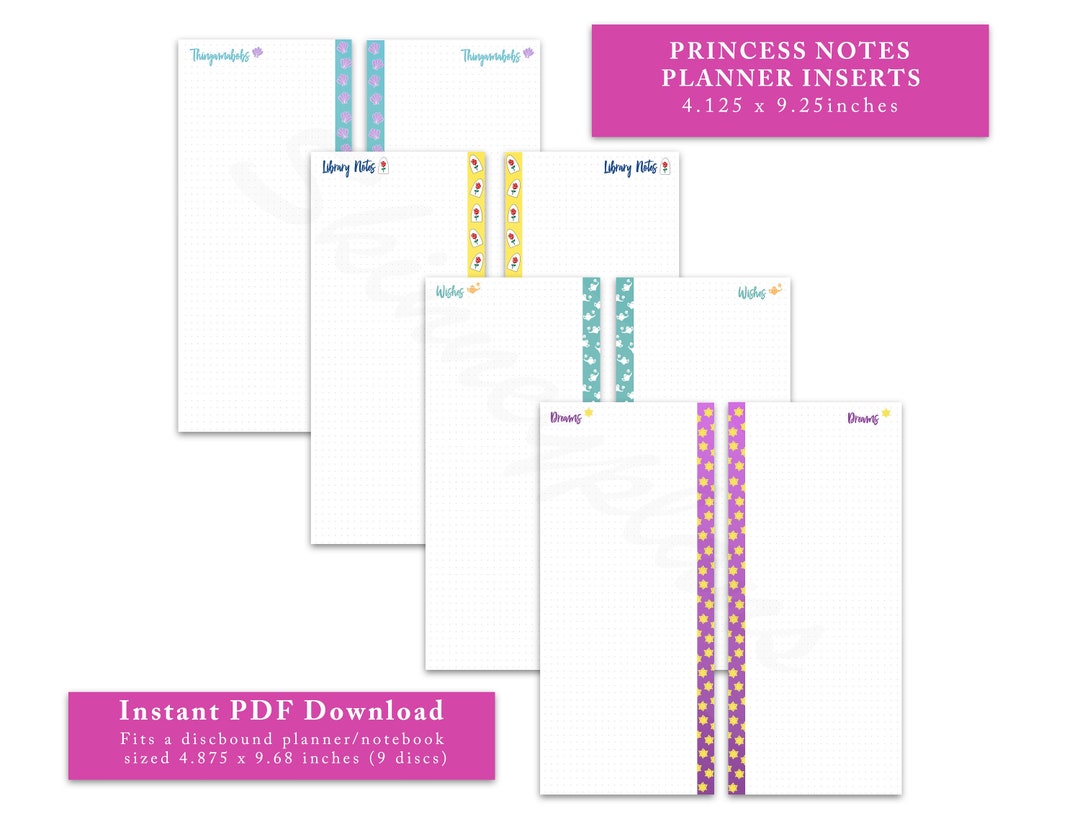 Princess Notes Planner Inserts Size 4.125x9.25in - Etsy