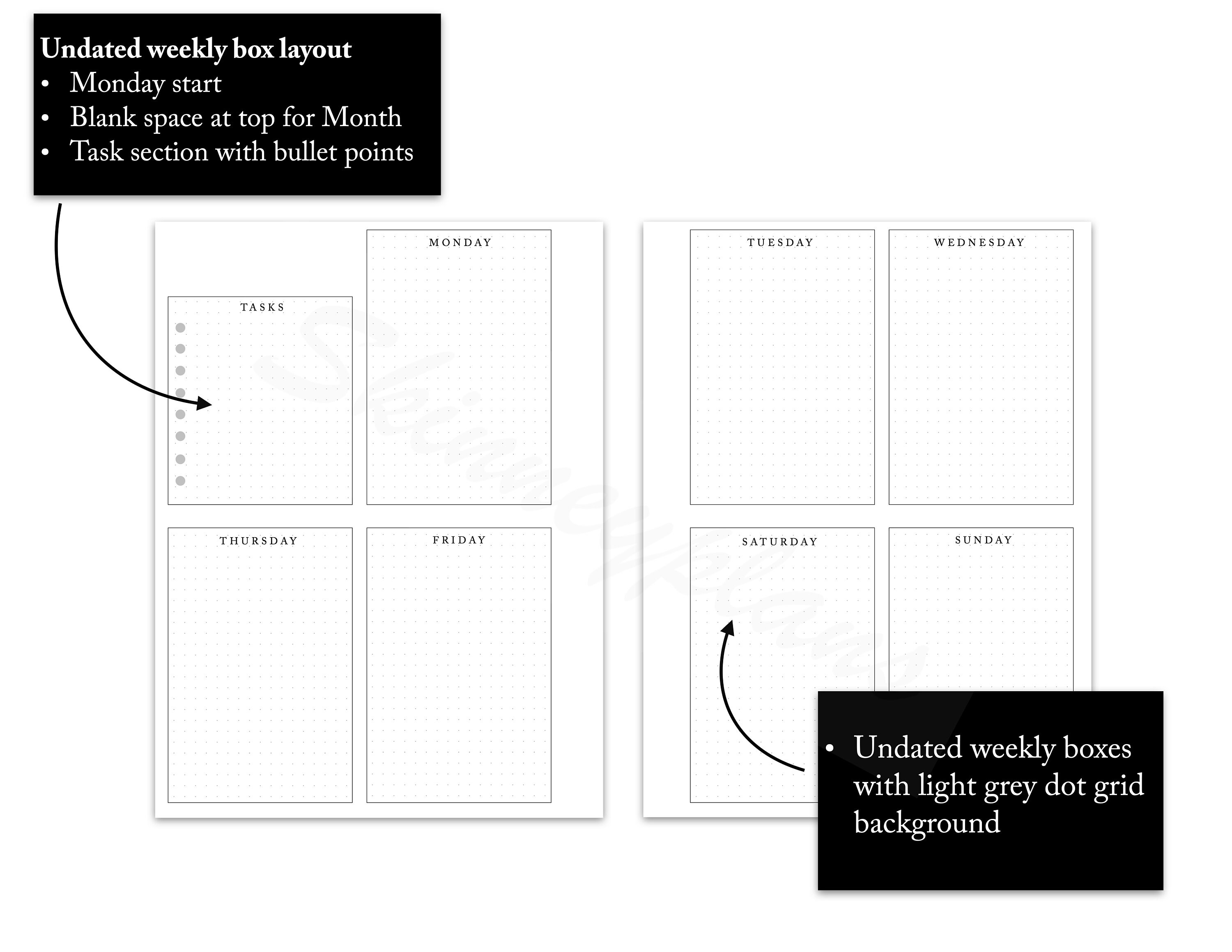 Printable Undated Weekly Boxes Planner Inserts Size 7 X - Etsy