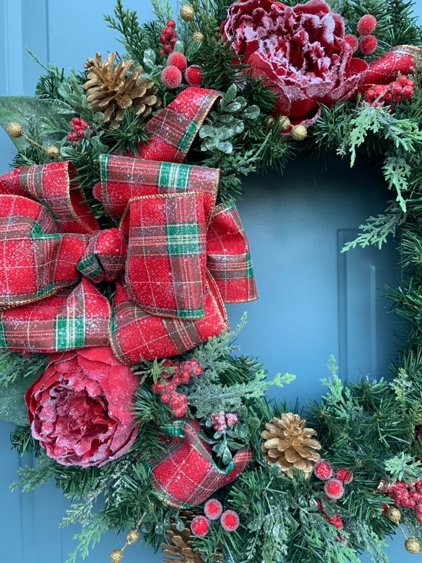 Full Wreath for Front Door, Red and Green Christmas Wreath for Front ...