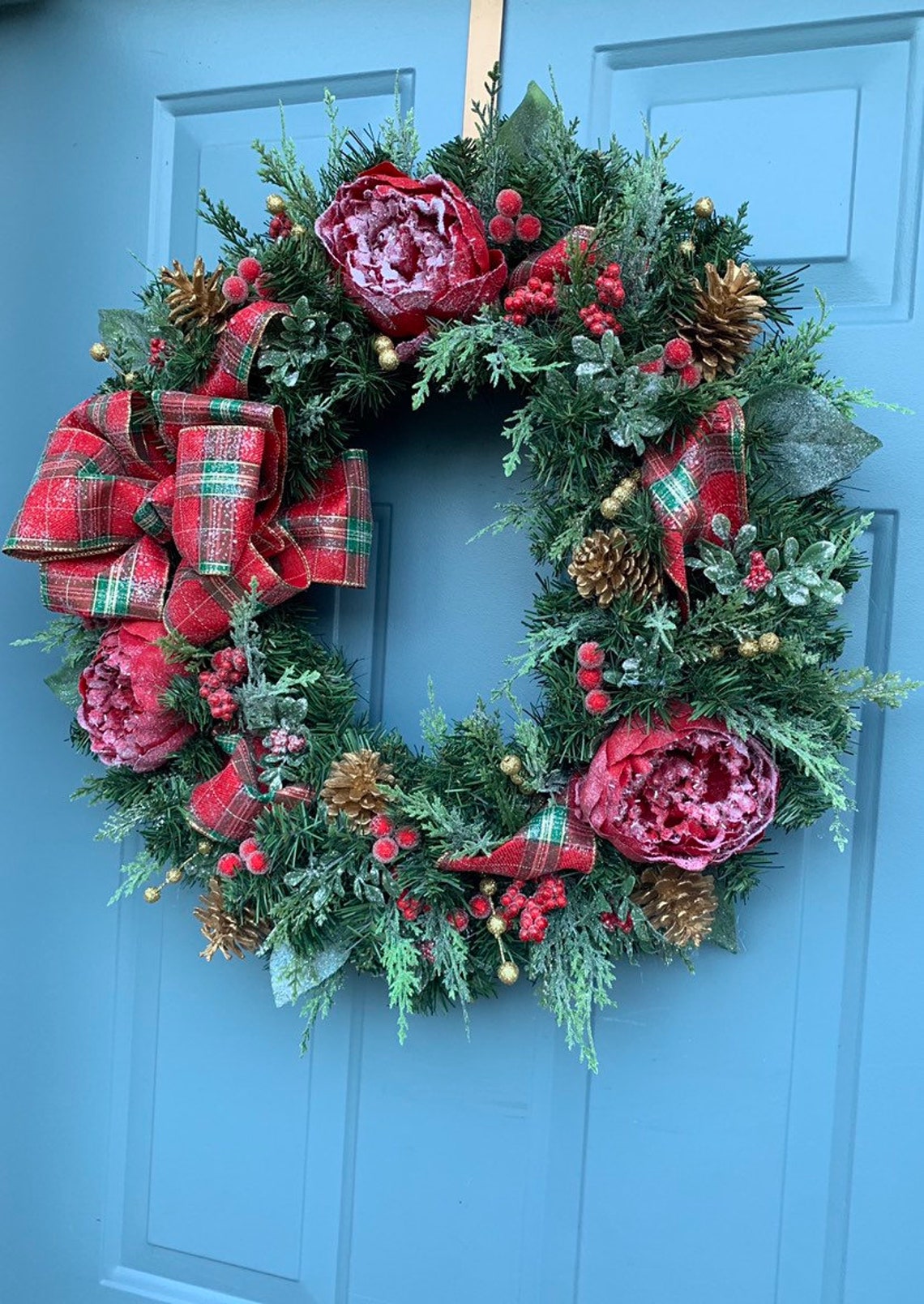 Full Wreath for Front Door, Red and Green Christmas Wreath for Front ...