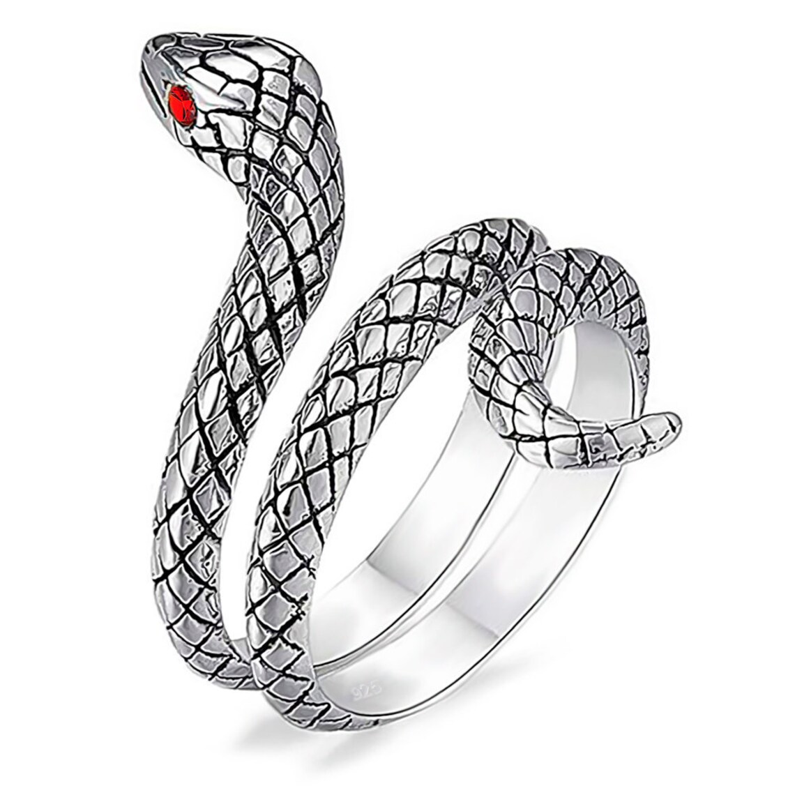 Serpiente anillo en plata de ley 925 con ojos rojos de - Etsy España