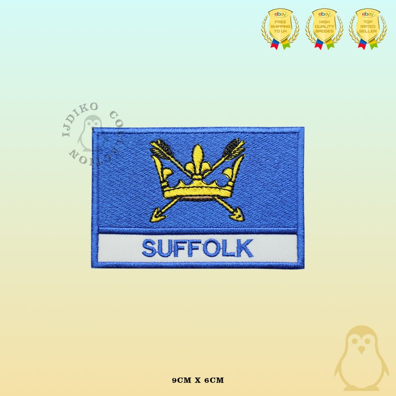 UK SUFFOLK County Flag Embroidered Iron on Patch Sew on Badge Applique ...