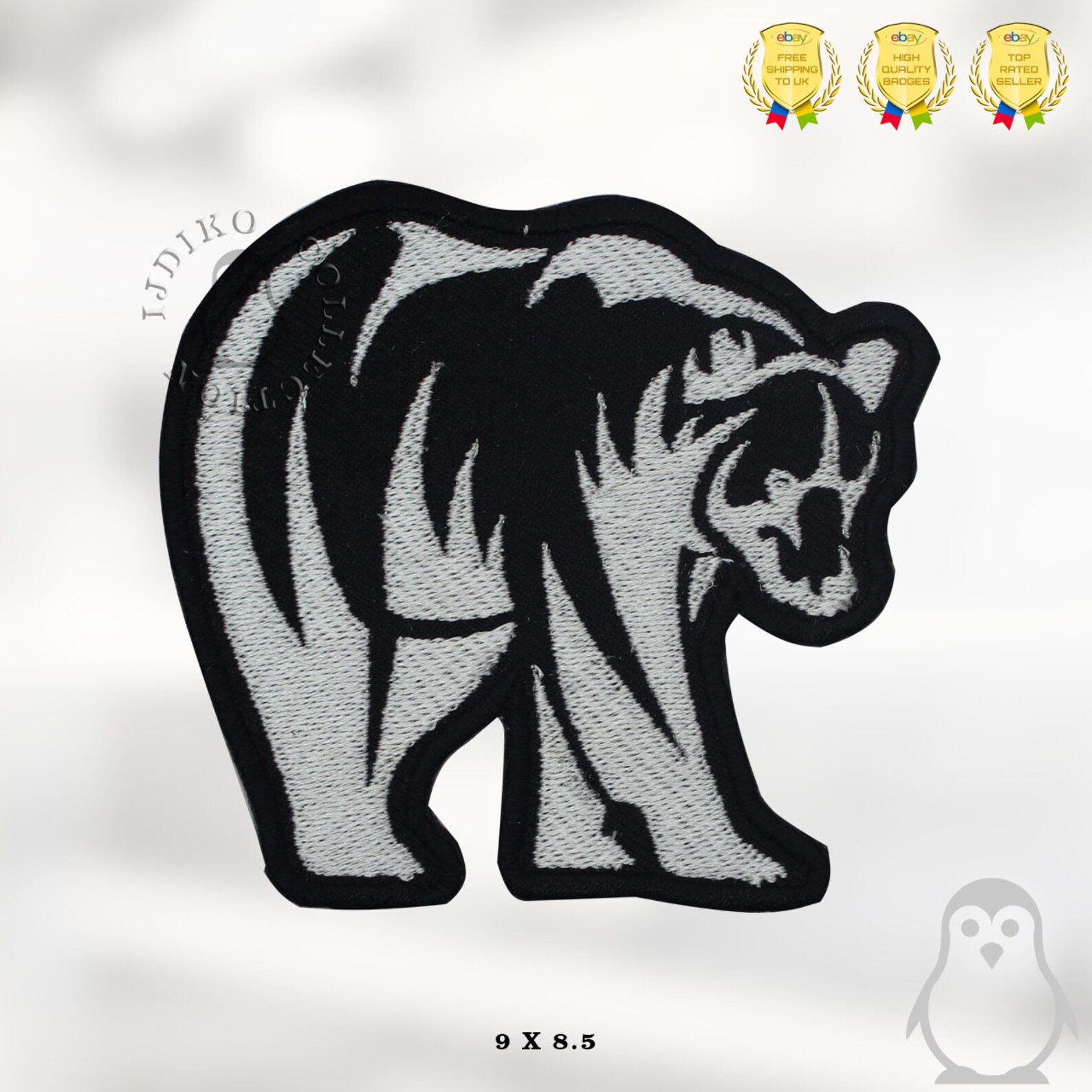 Black Polar Bear Patch Embroidered Iron on Patch Sew on Badge Applique ...