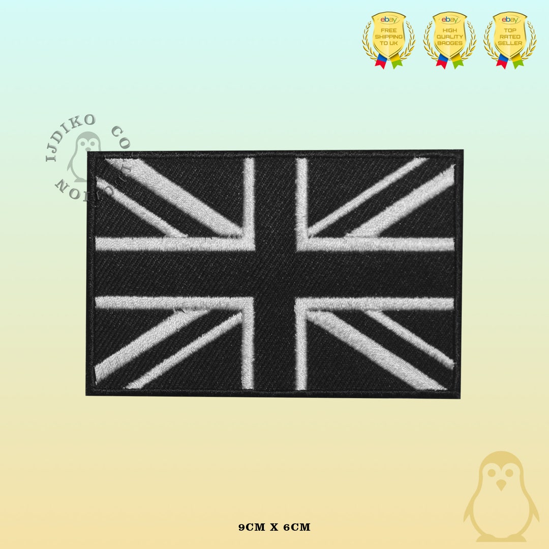 Union Jack Black Flag Embroidered Iron on Patch Sew on Badge Applique ...